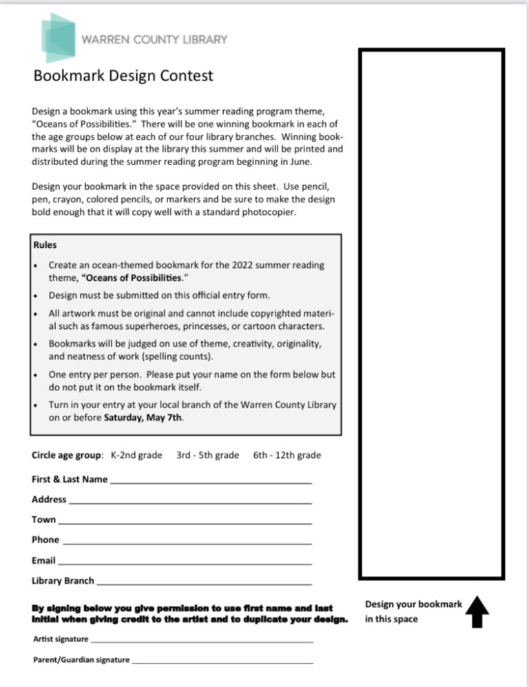 Warren County Library – Bookmark Design Contest