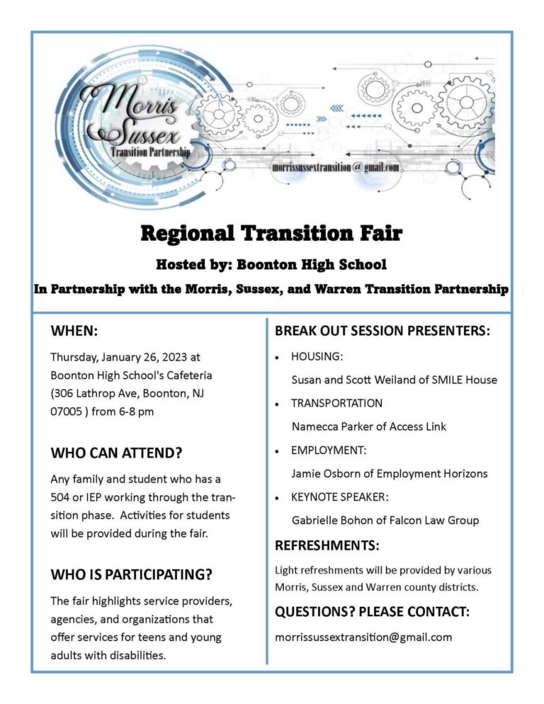 Regional Transition Fair at Boonton High School - January 26, 2023 ...